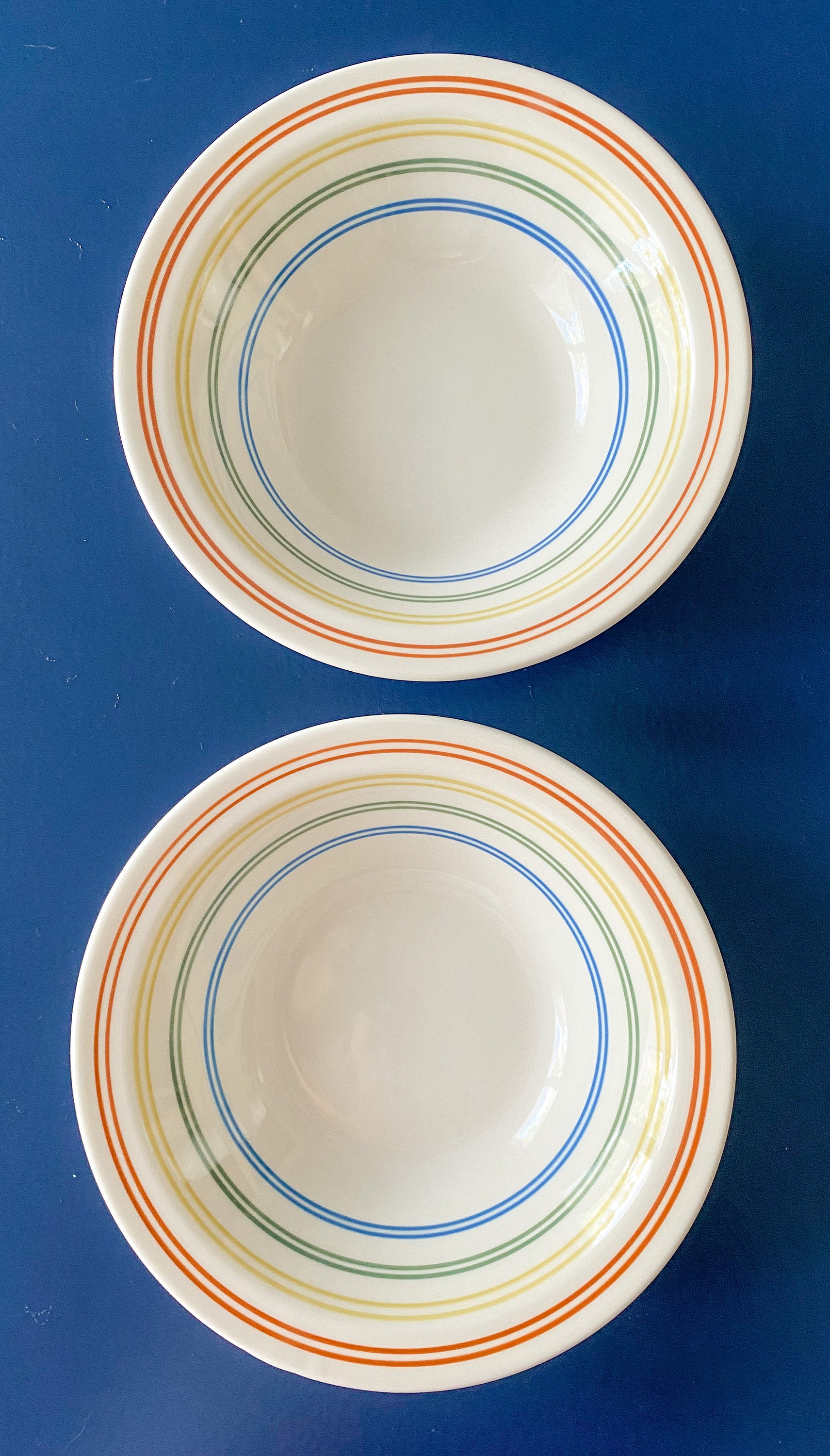 Mount Clements Pottery, Set of 2-8.5” Bowls, Rainbow-striped Rim ...