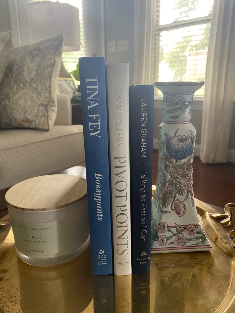 Book Stack Blue and White Book Trio/set Book Staging Book - Etsy