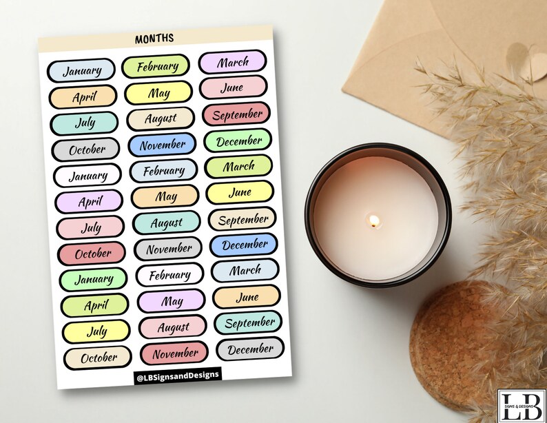 Months of the Year Sticker Sheet, Planner and Bullet Journal, Everyday ...
