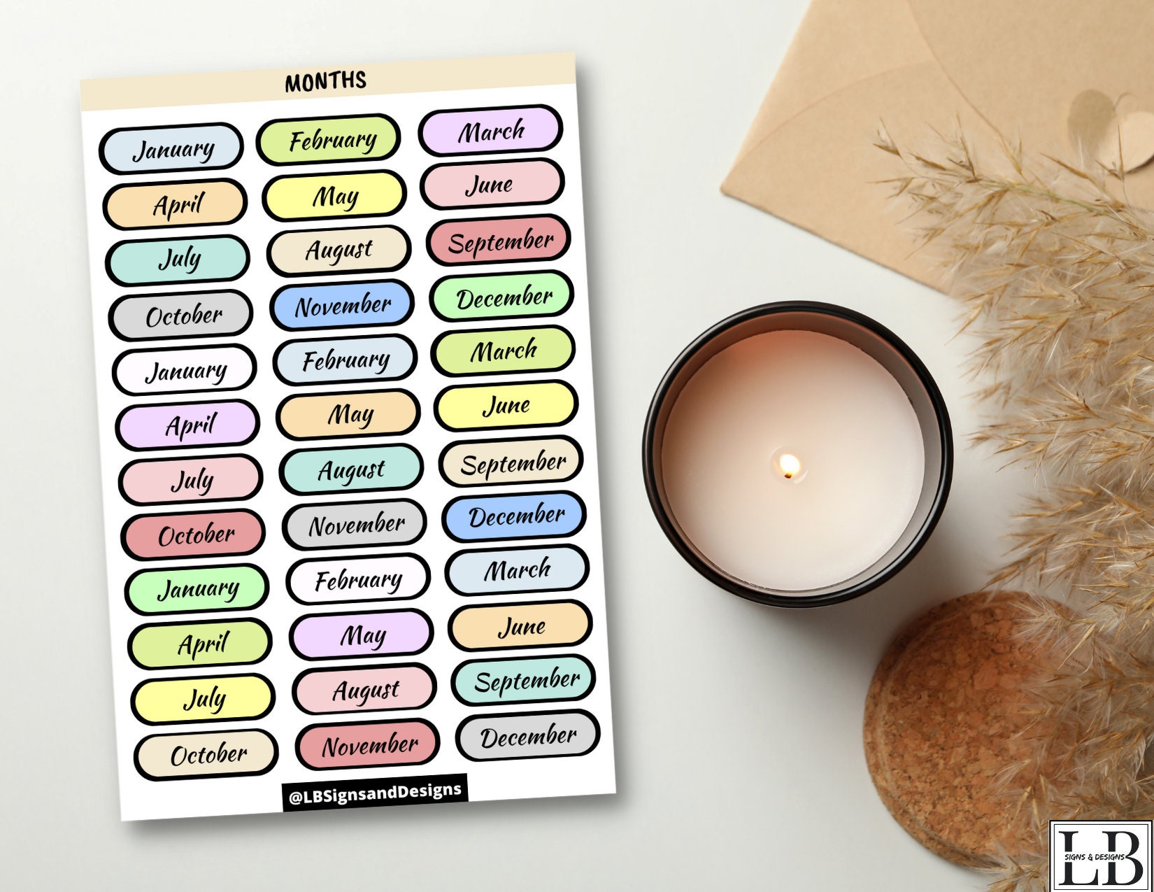 Months of the Year Sticker Sheet, Planner and Bullet Journal, Everyday ...