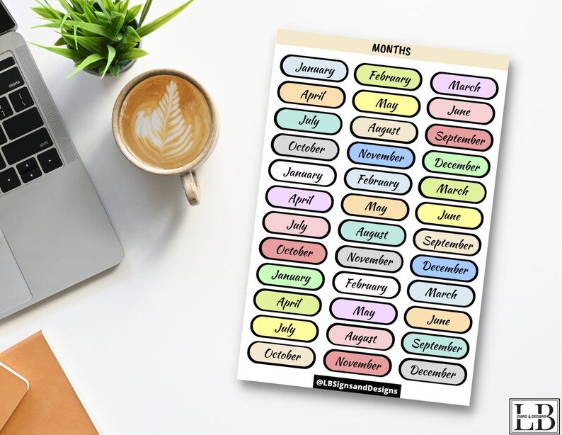 Months of the Year Sticker Sheet, Planner and Bullet Journal, Everyday ...
