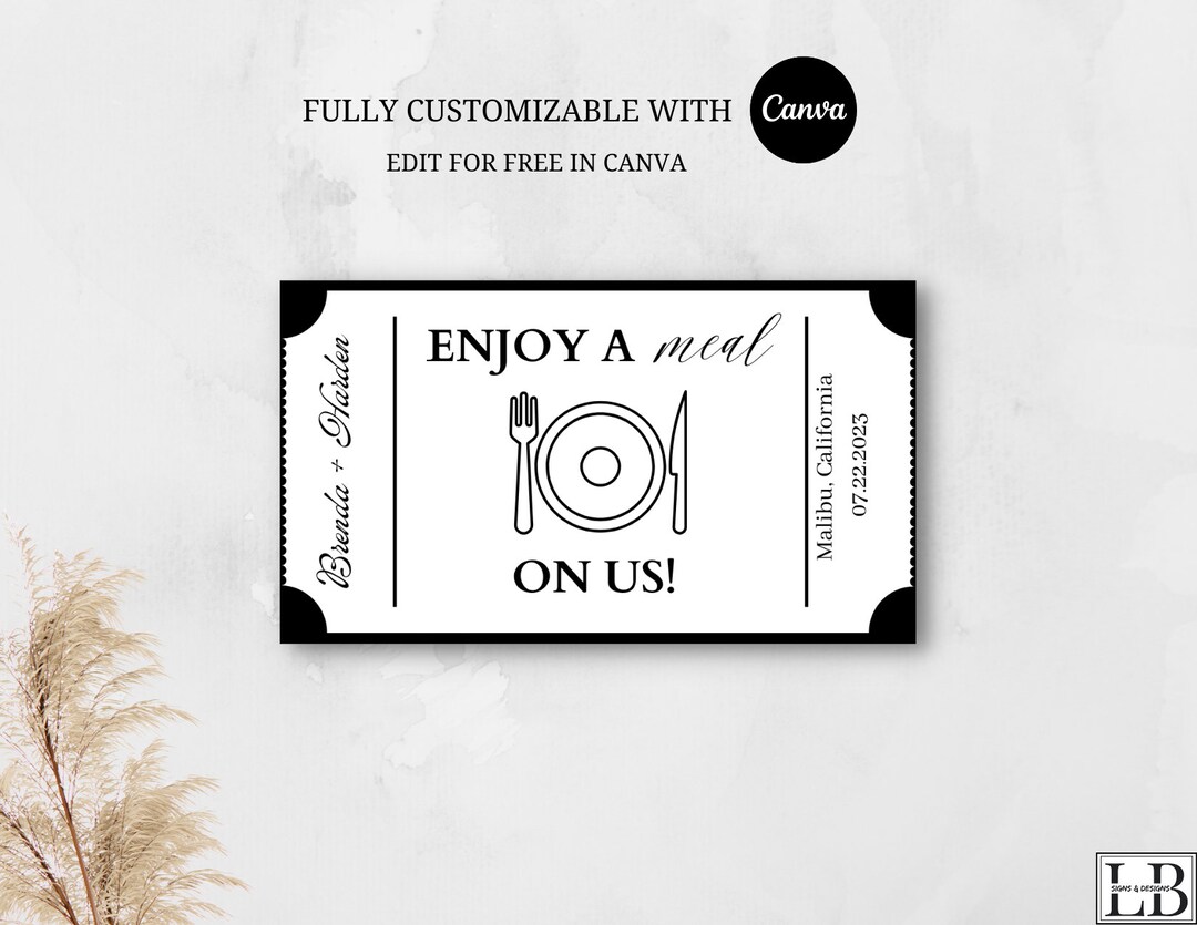 Meal Ticket Template 1, Instant Download, Printable Meal Template, Meal ...