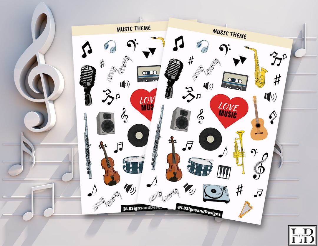 Music Theme Sticker Sheet, for Planner and Bullet Journal, Everyday ...
