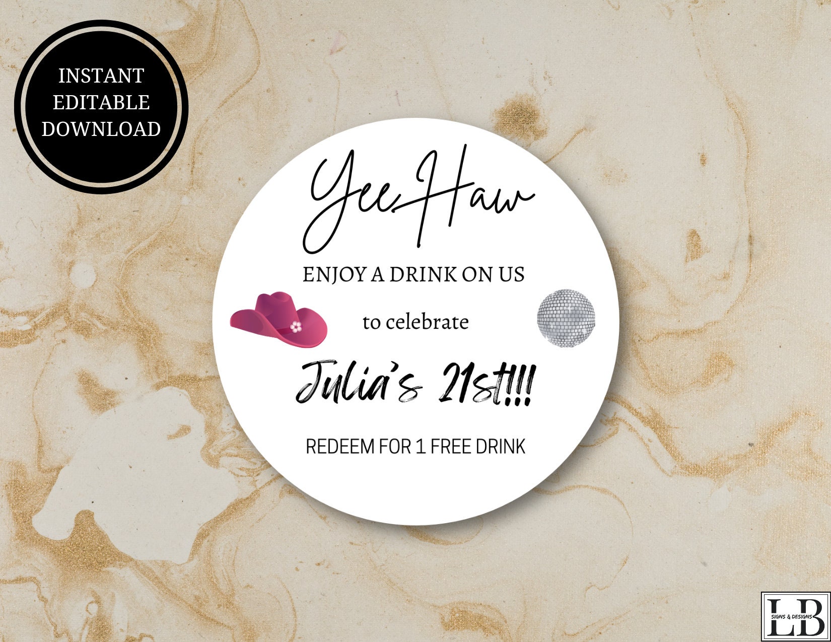 Circle Drink Ticket Template 1, Instant Download, Printable Drink ...