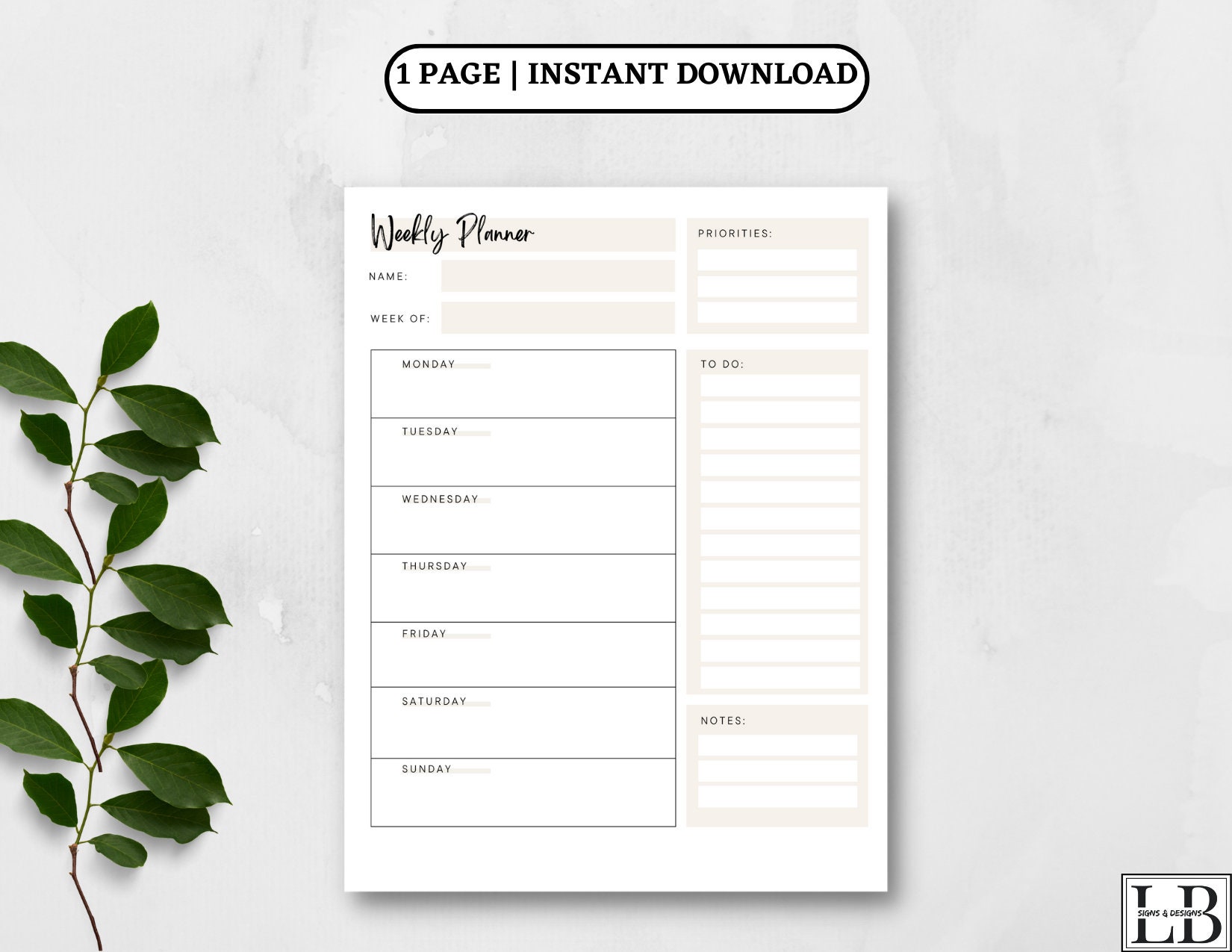 Weekly to Do List Printable, Weekly Task List Template, Weekly Planner ...