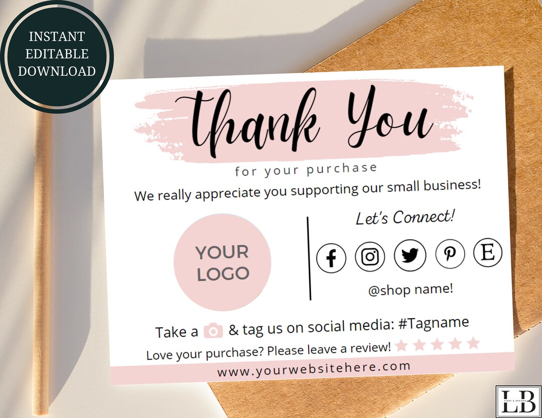 Editable Thank You Card, Small Business Package Insert Card, Thank You ...