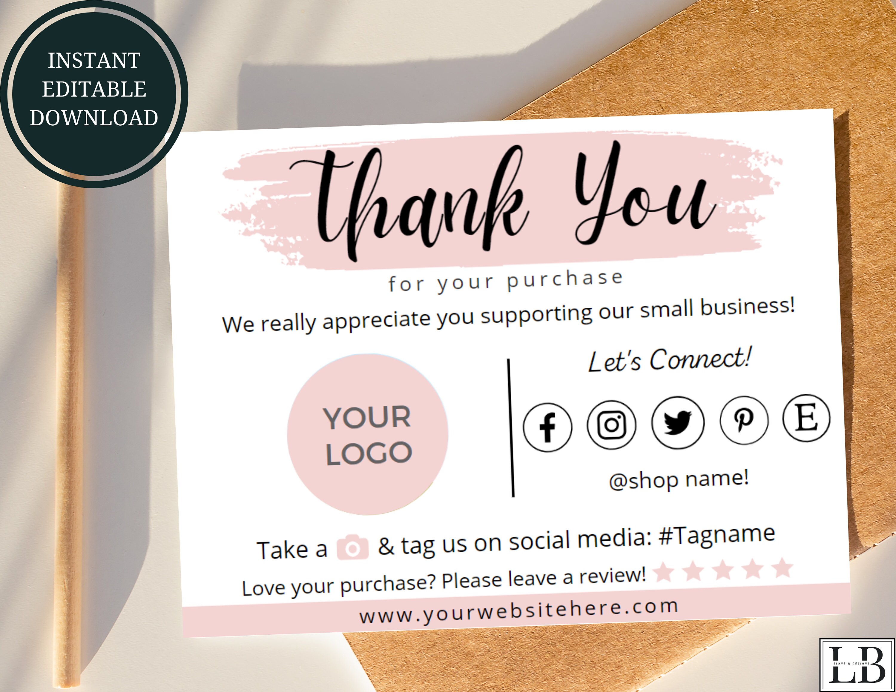 Editable Thank You Card, Small Business Package Insert Card, Thank You ...