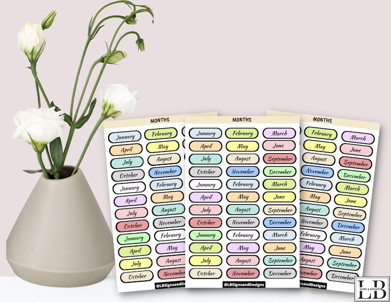 Months of the Year Sticker Sheet, Planner and Bullet Journal, Everyday ...