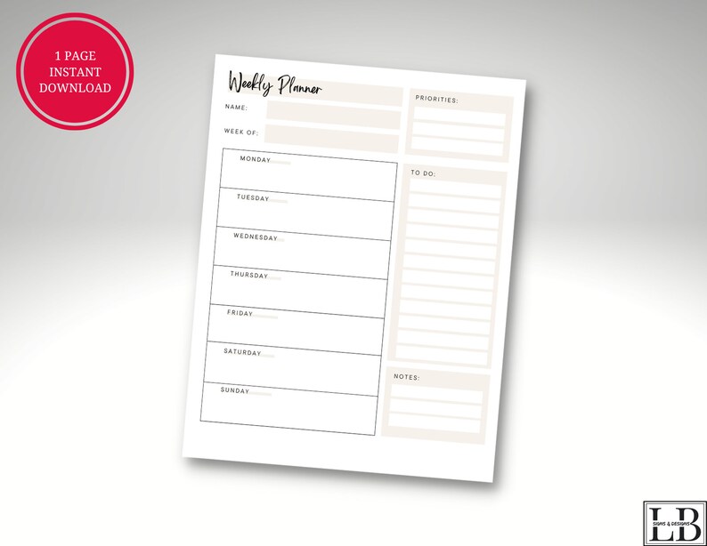 Weekly to Do List Printable, Weekly Task List Template, Weekly Planner ...