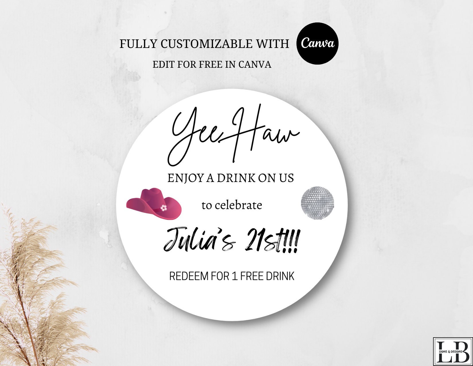 Circle Drink Ticket Template 1, Instant Download, Printable Drink ...