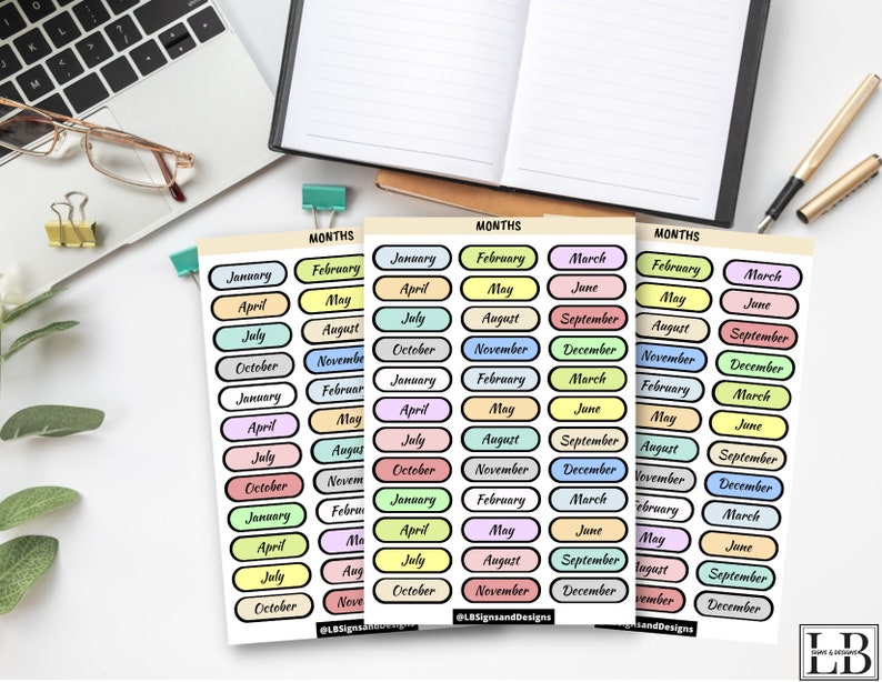 Months of the Year Sticker Sheet, Planner and Bullet Journal, Everyday ...