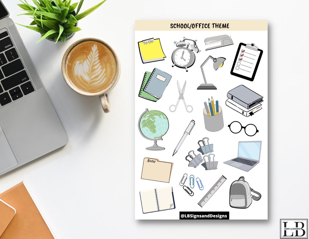 School/office Theme Sticker Sheet, Planner and Bullet Journal, Everyday ...