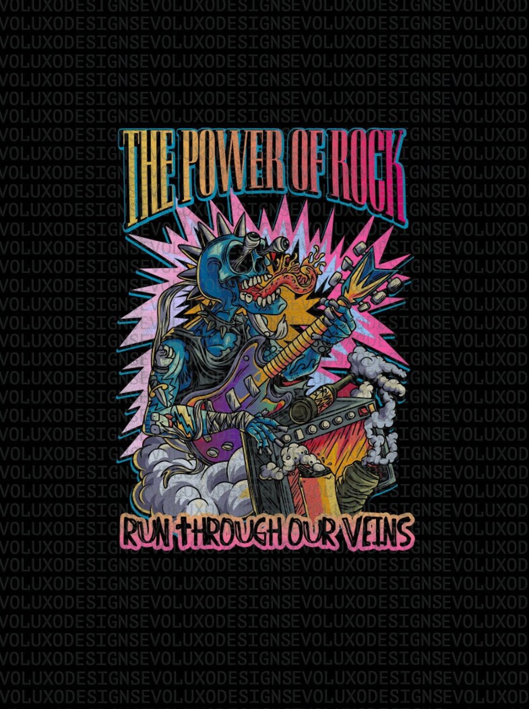 The Power of Rock Electric Guitar Skull Music Style Digital Sublimation ...