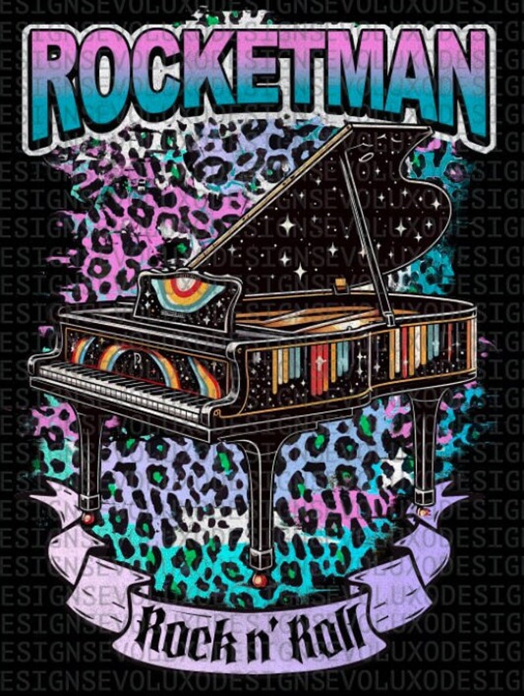 Rocketman Cheetah Rock T Shirt Elton Digital Sublimation DTF DTG Print PNG File Rock Band 80s T ...