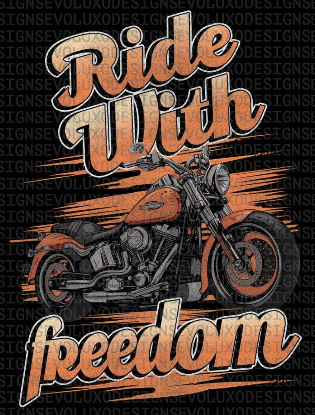 Ride With Freedom – Motorcycle PNG Design With Orange Brushstroke ...