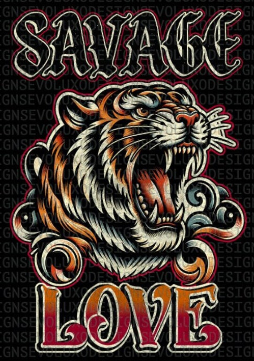 Savage Love Tiger Ink Tattoo Style Trendy Cool Tee Fire Digital ...