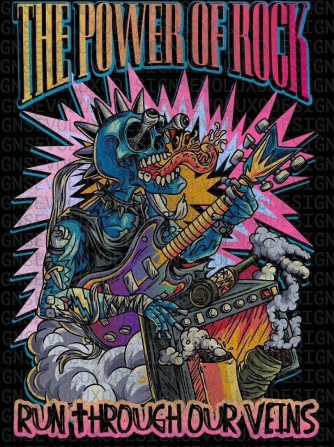 The Power of Rock Electric Guitar Skull Music Style Digital Sublimation ...