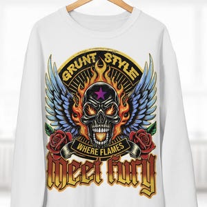 Grunt Style Skull Wings PNG: Distressed Rock Band Design (digital ...