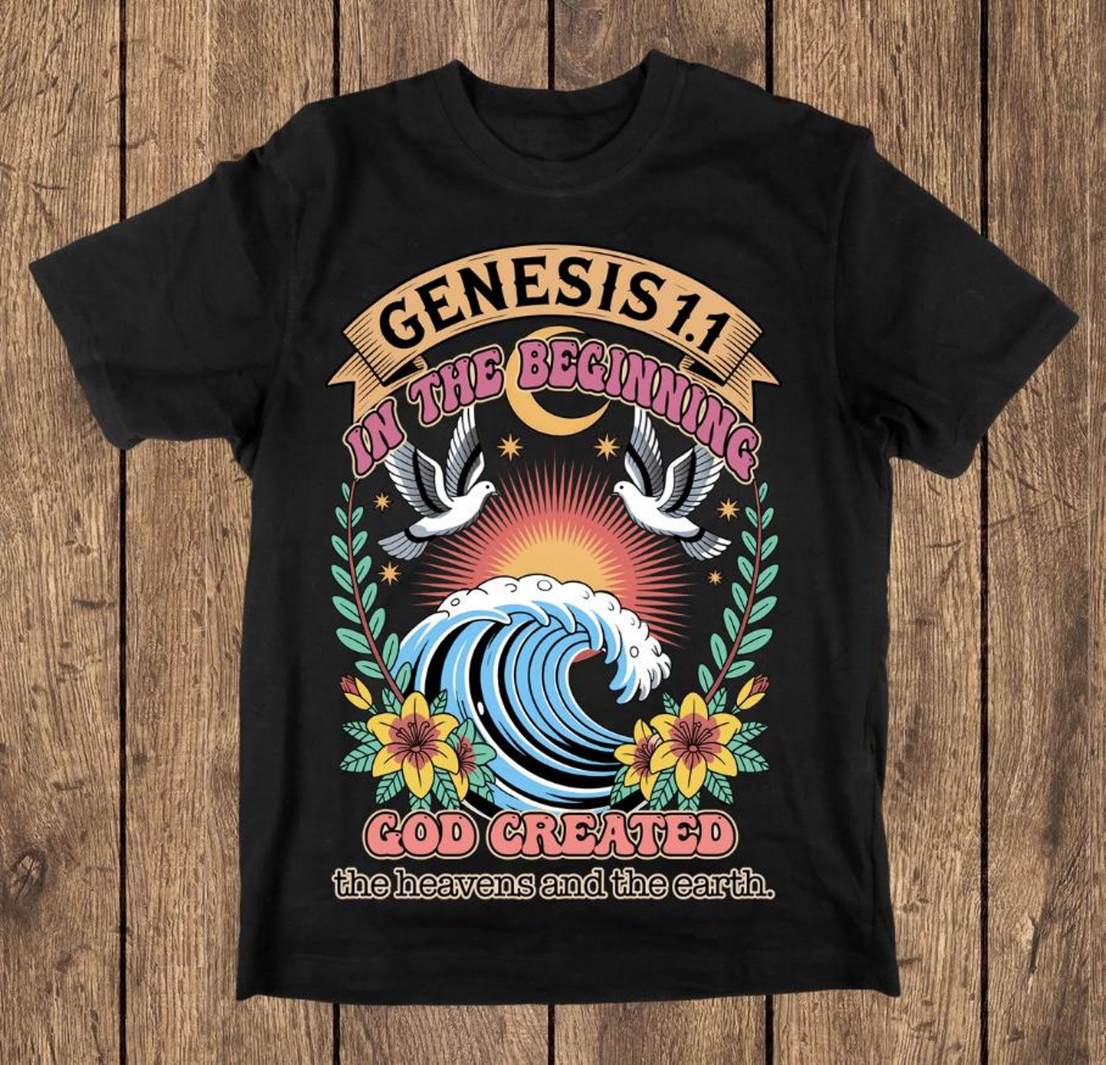 Genesis 1:1 Groovy Christian Art - Retro Bible Verse Printable - in the ...