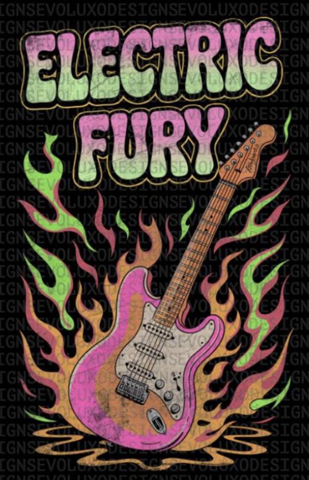 Electric Fury Guitar Art: Groovy Rock Design (PNG Digital Download) - Etsy