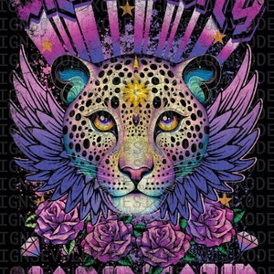 Boho Tiger With Purple Roses PNG File: Wild Beauty Design (digital ...