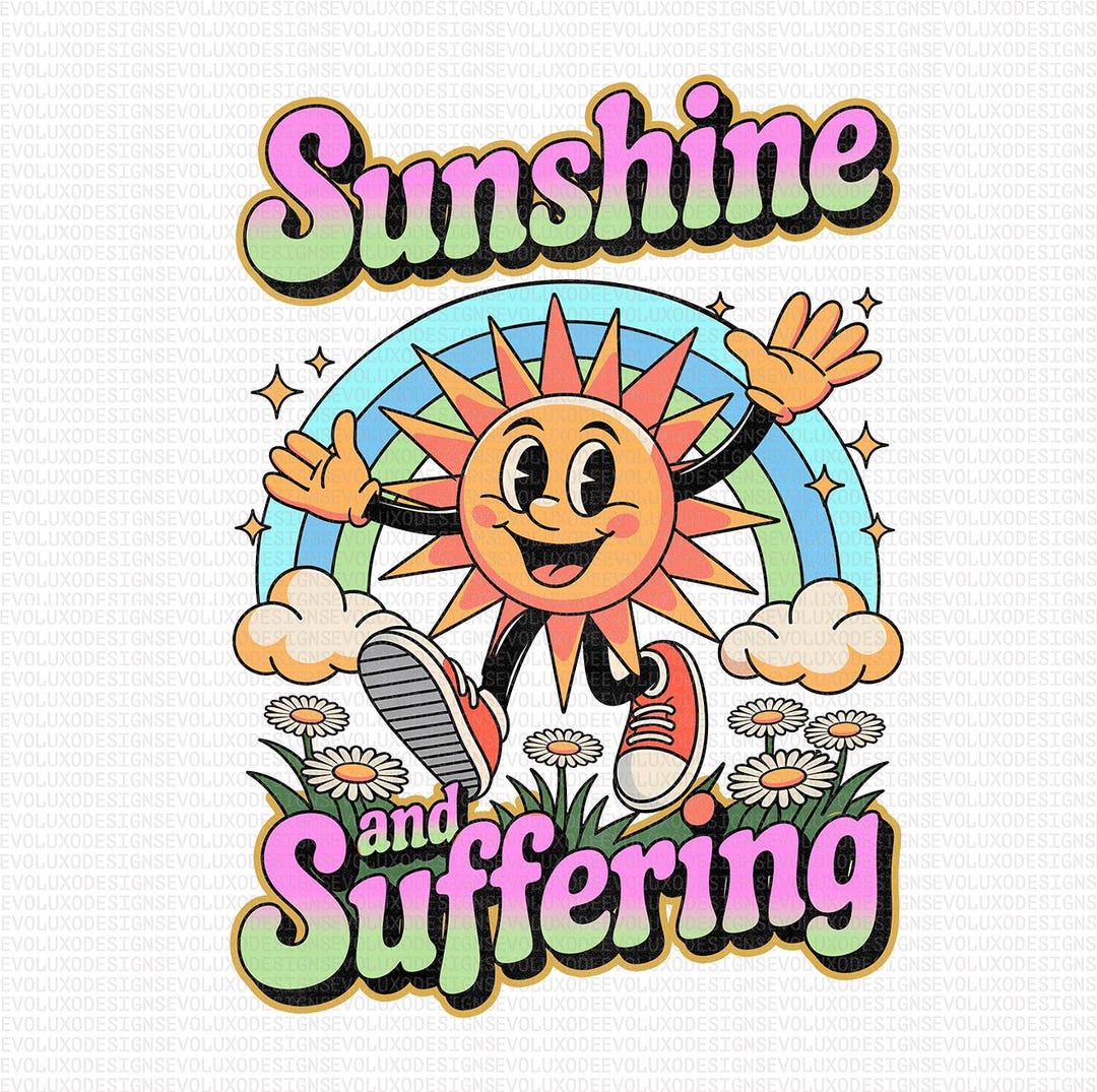Sunshine and Suffering PNG – Retro Smiley Sun Illustration - Etsy
