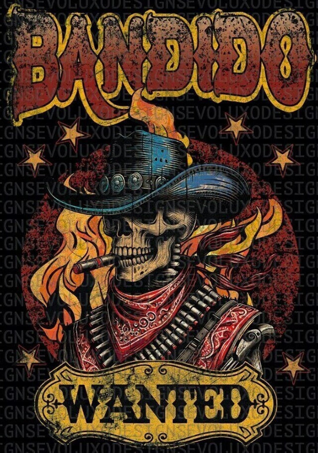Bandido Wanted Digital Graphic Sublimation DTF DTG Print PNG File Rock ...