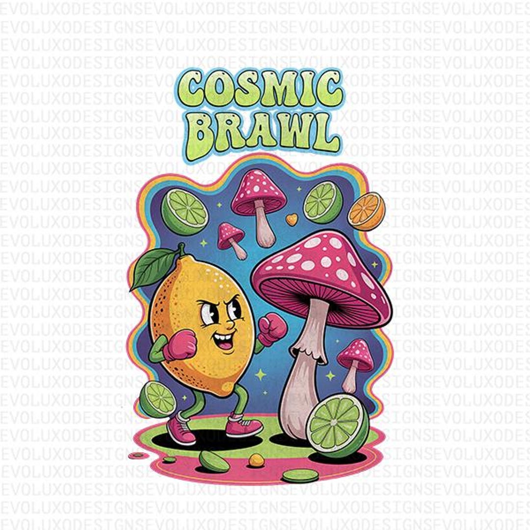 Cosmic Brawl PNG | Trippy Lemon Vs Mushroom Cartoon | Psychedelic ...