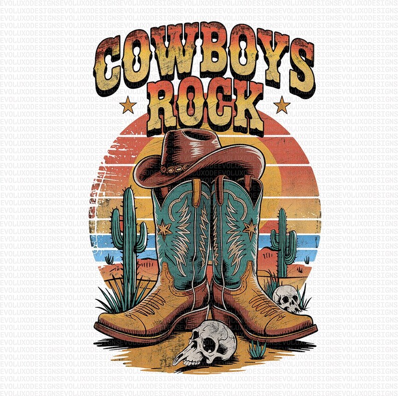 Cowboys Rock PNG – Western Vintage Country Art - Etsy