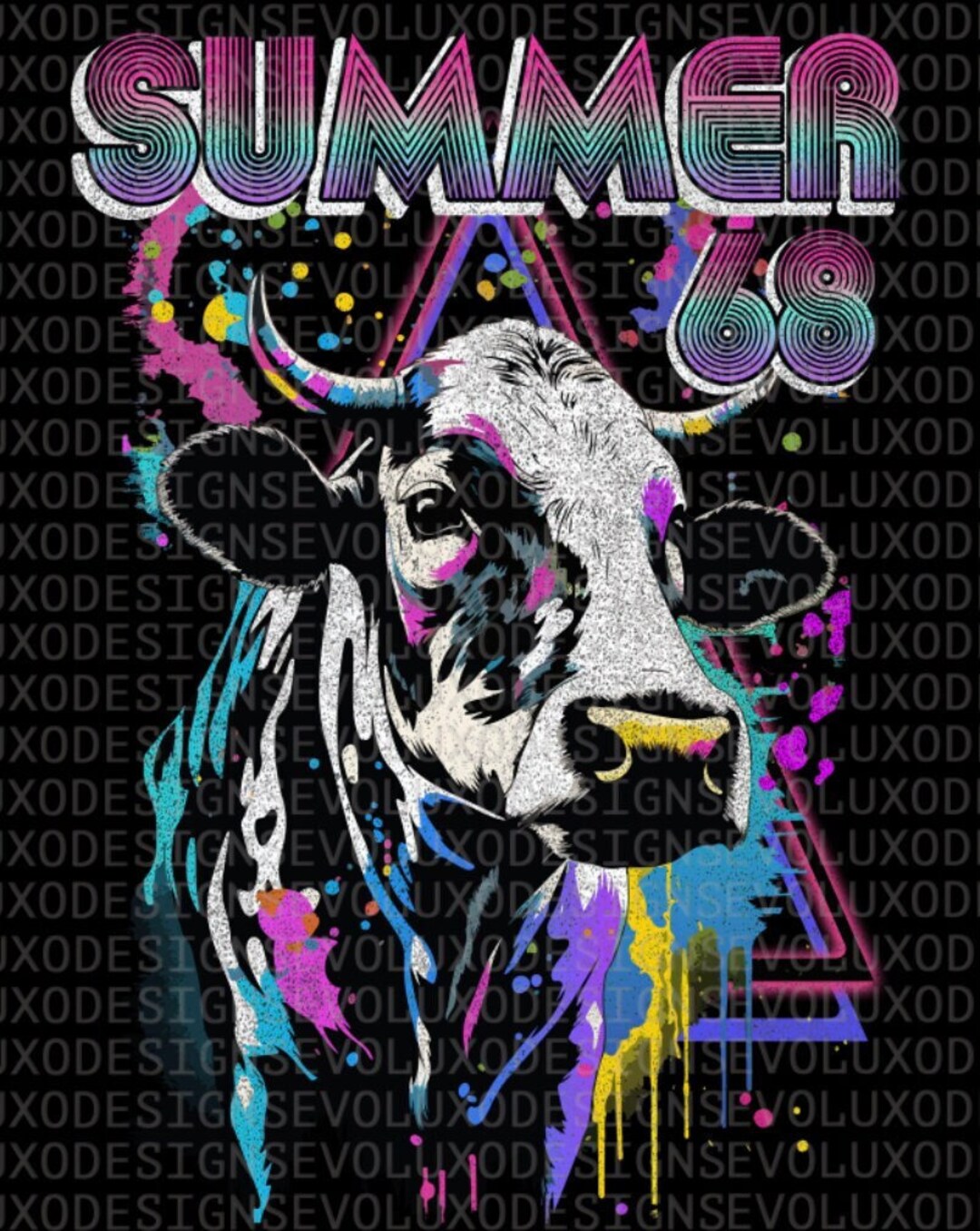 Summer Cow Psychedelic Style Pink Colors Floyd Cow Rock N Roll Digital ...