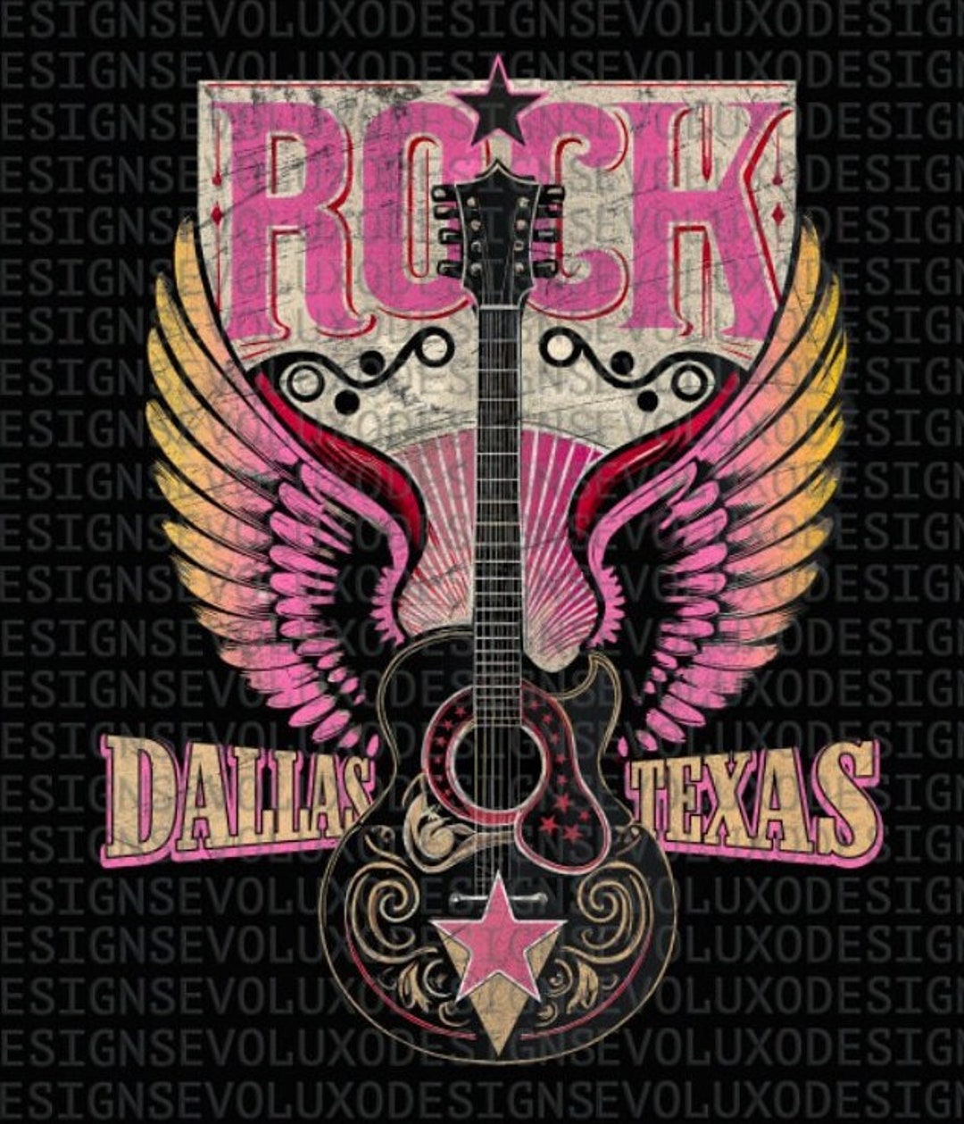 Dallas Rock Tee Texas Musician Fashion Guitar Design Shirttee Digital ...
