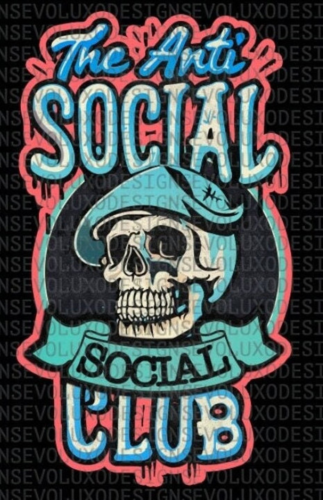 The Antisocial Club Skull Vintage Retro Style Streetwearsublimation DTF ...