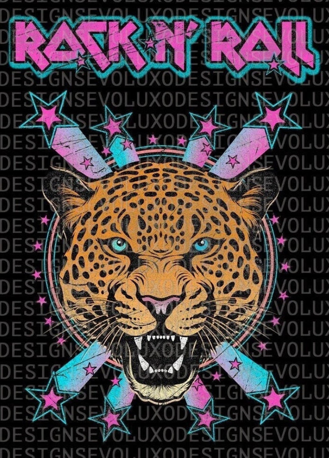 Rock & Roll Stars Roar Tiger Stars Pink Digital Sublimation DTF DTG ...