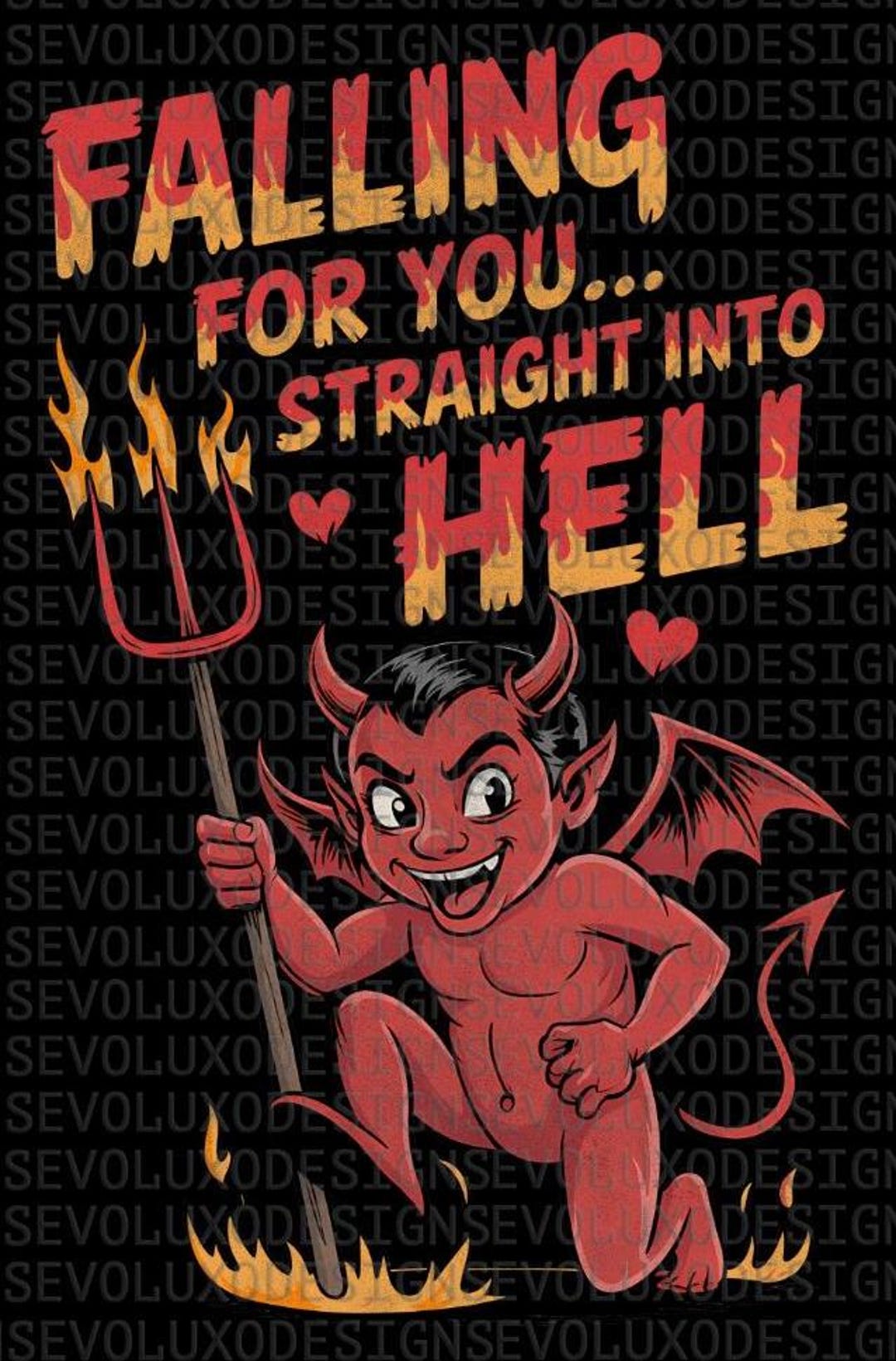 Falling for You Straight Into Hell Digital Sublimation DTF DTG Print PNG Funny Devil Design Hell ...