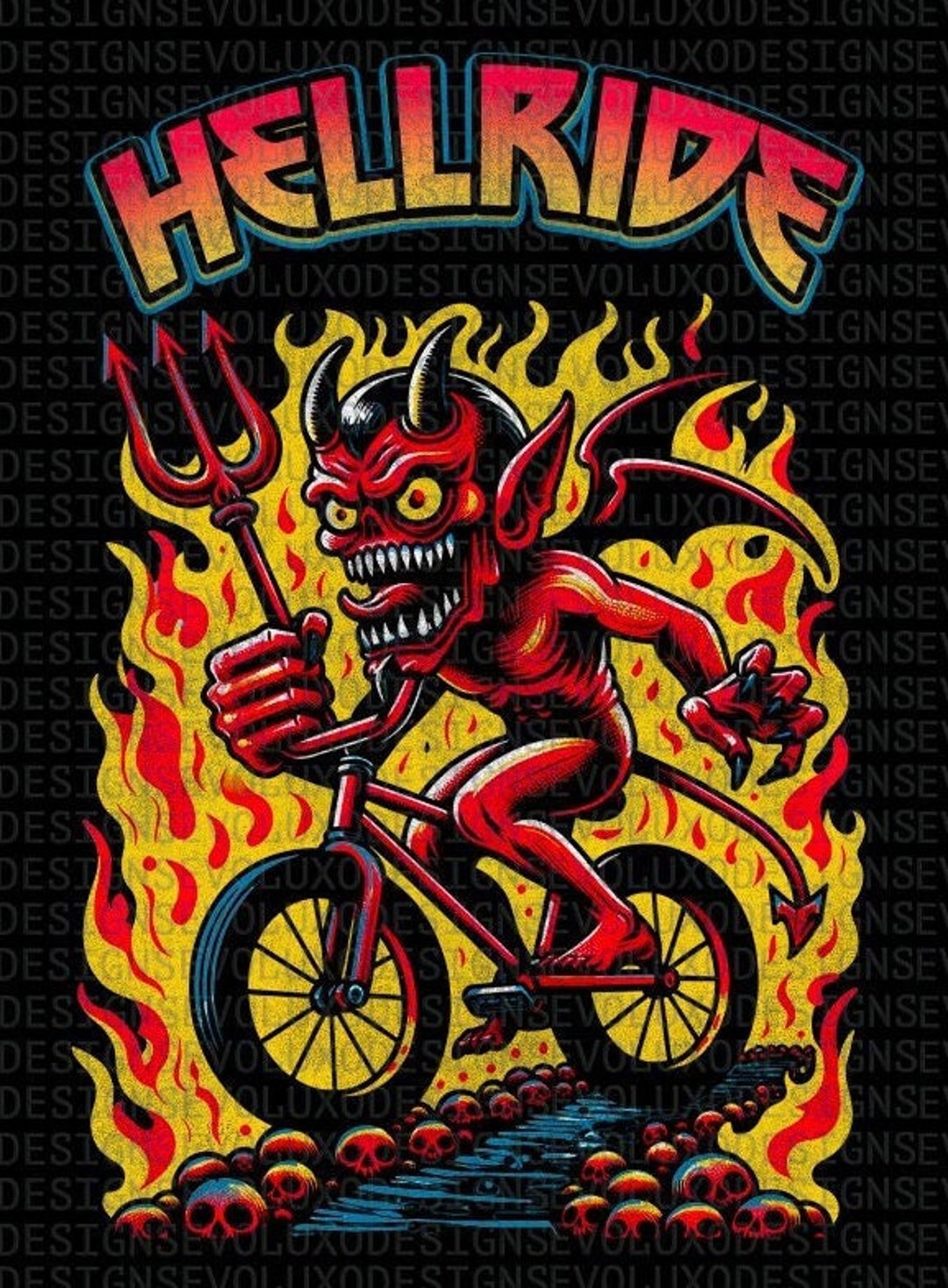 Hellride Tee Art Digital Sublimation DTF DTG Print PNG Filet Shirt Tattoo Apparel Distressed ...