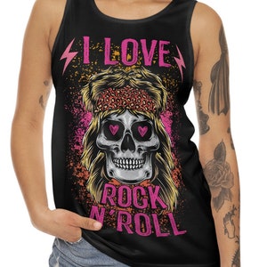 I Love Rock N Roll Bold Skull Rocker Lover Music Pink Cheeta Digital ...