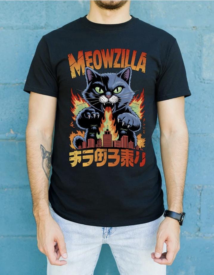 Meowzilla Cat PNG: Funny Retro Godzilla Clipart for T-shirts - Etsy