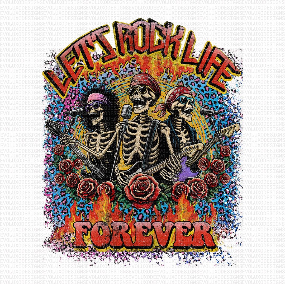 Let Rock Live Forever Skeleton Band PNG - Etsy