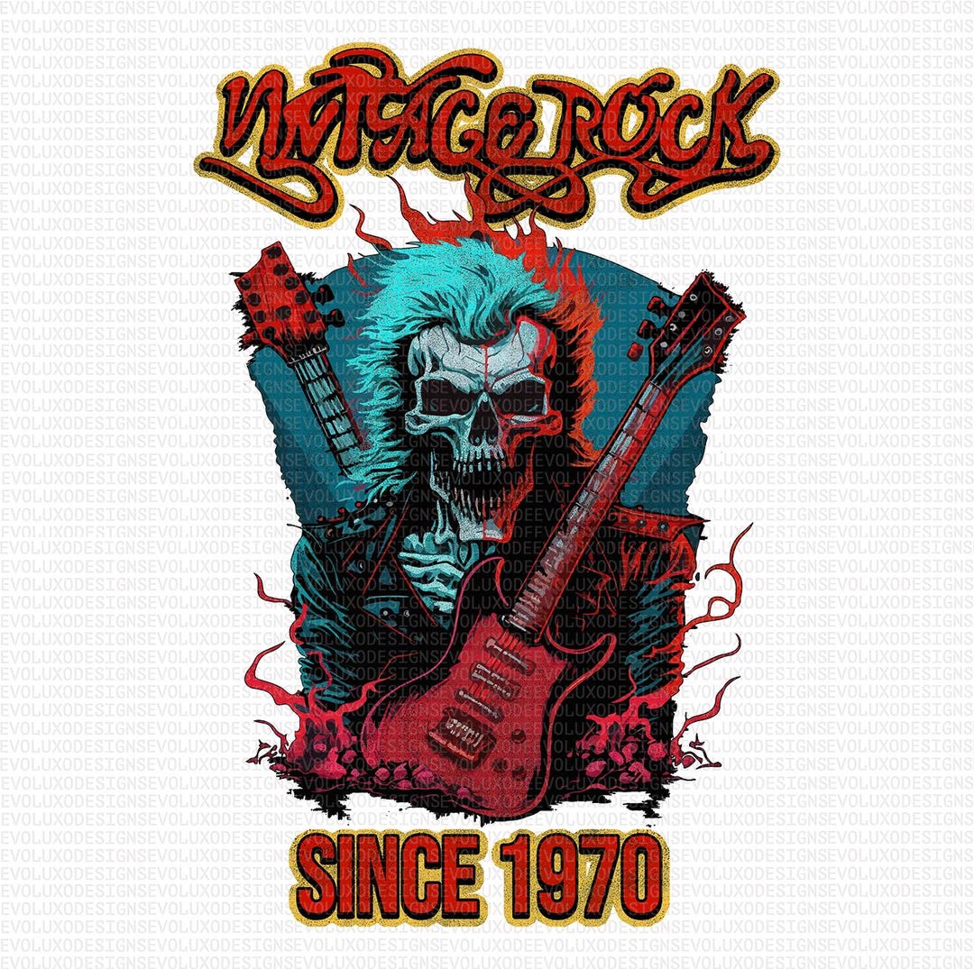 Vintage Rock Since 1970 – Skull Guitar Retro Art - Etsy