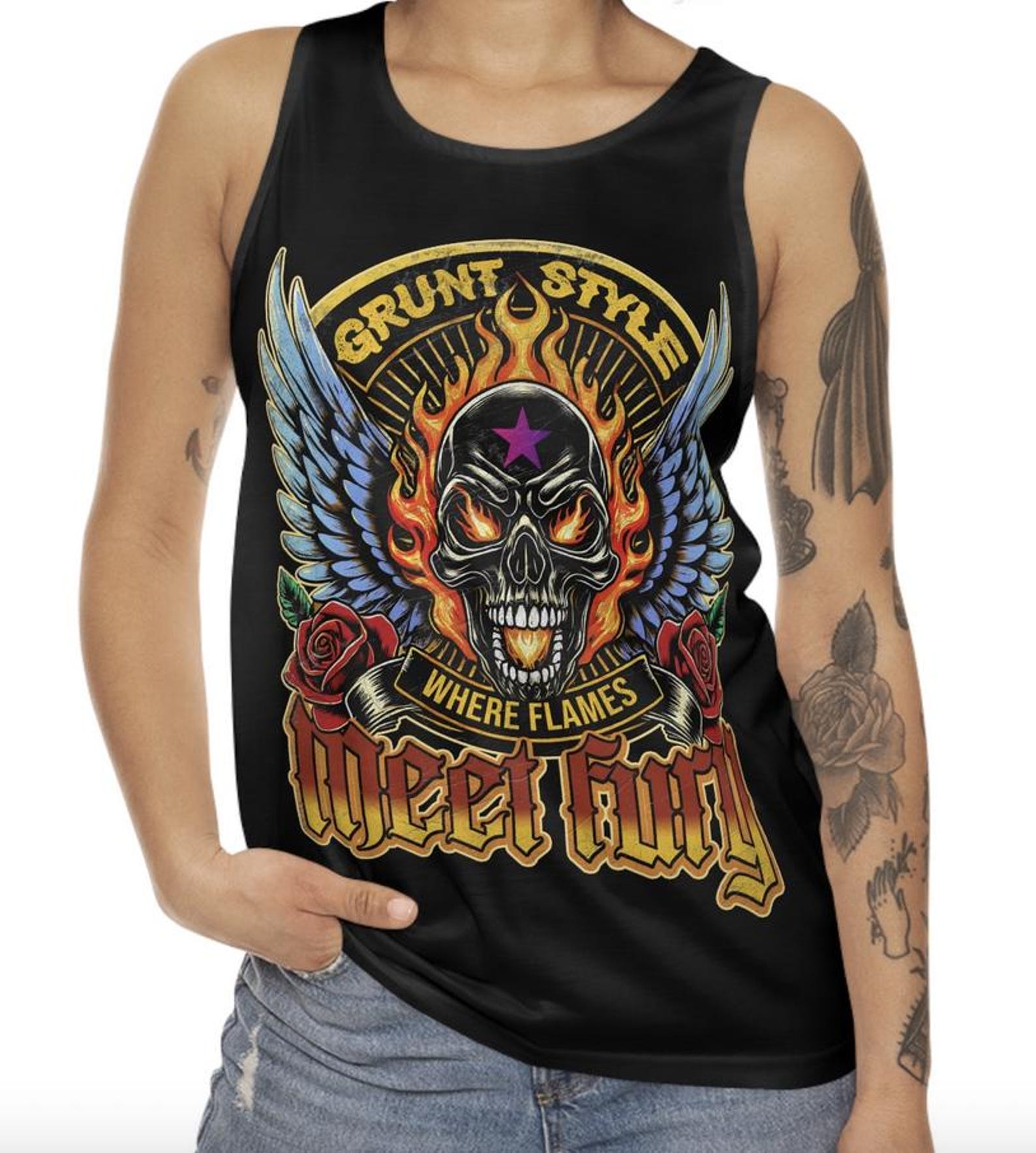 Grunt Style Skull Wings PNG: Distressed Rock Band Design (digital ...