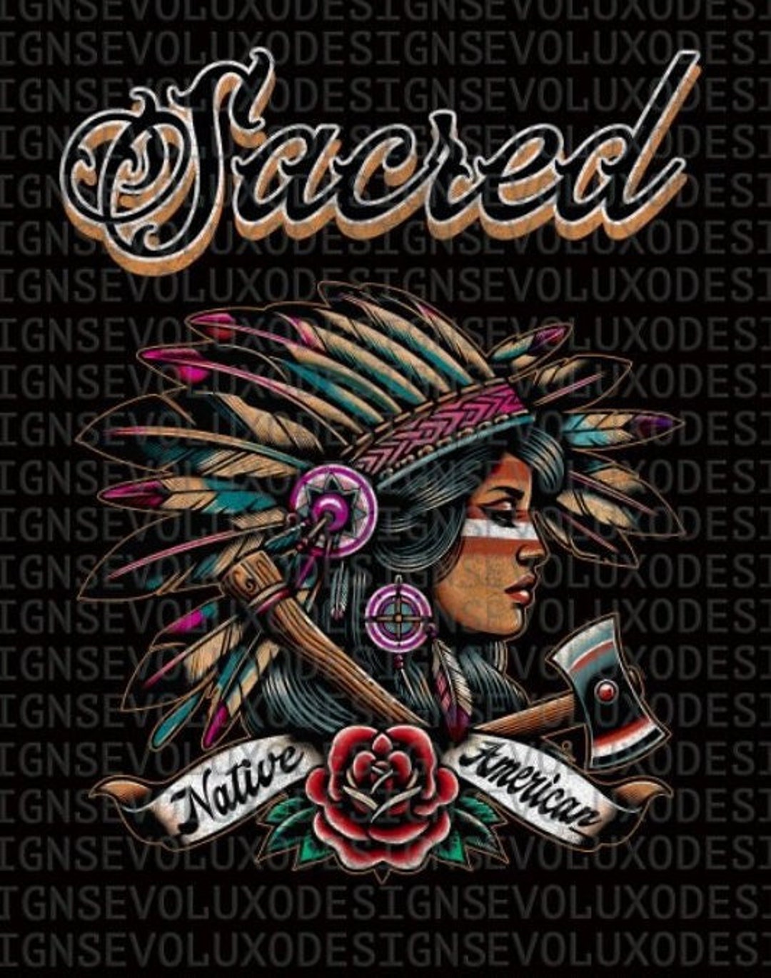 Sacred Native American Art Digital Sublimation DTF DTG Print PNG Filet Shirt Indigenous Warrior ...