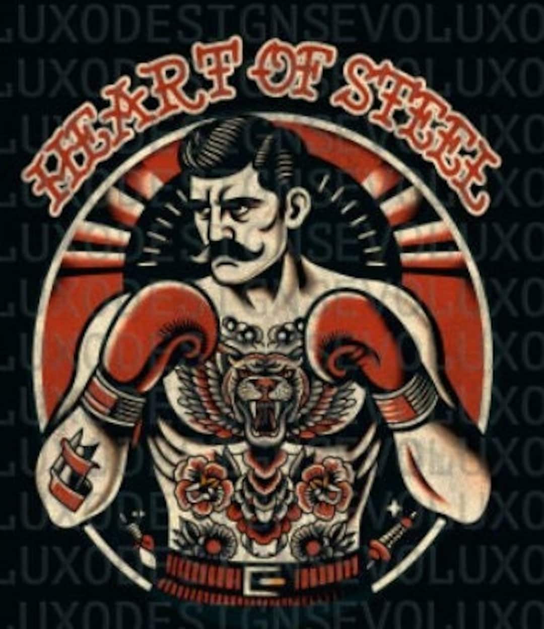 Heart of Steel Tattoo Style Old School Tattooed Boxer Vintage Ink Boxer ...