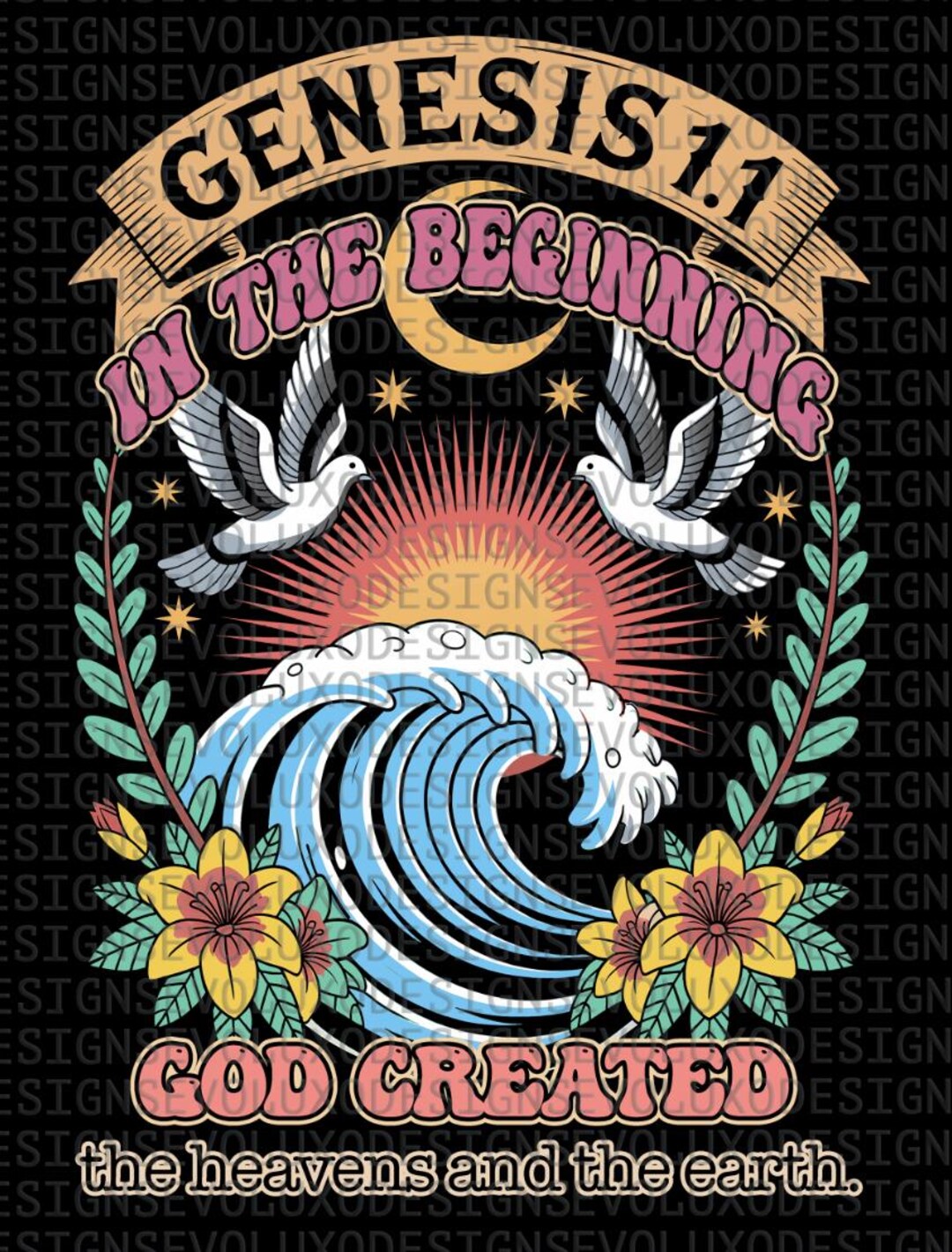 Genesis 1:1 Groovy Christian Art - Retro Bible Verse Printable - in the ...