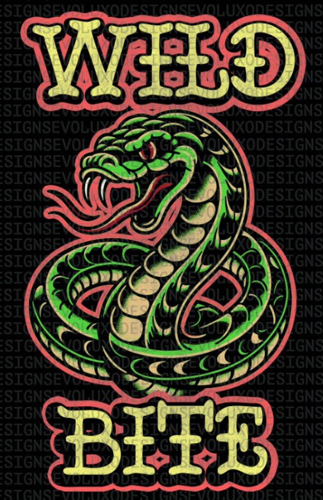 Wild Bite Snake DTF DTG Print PNG File T Shirt Distressed Vintage ...