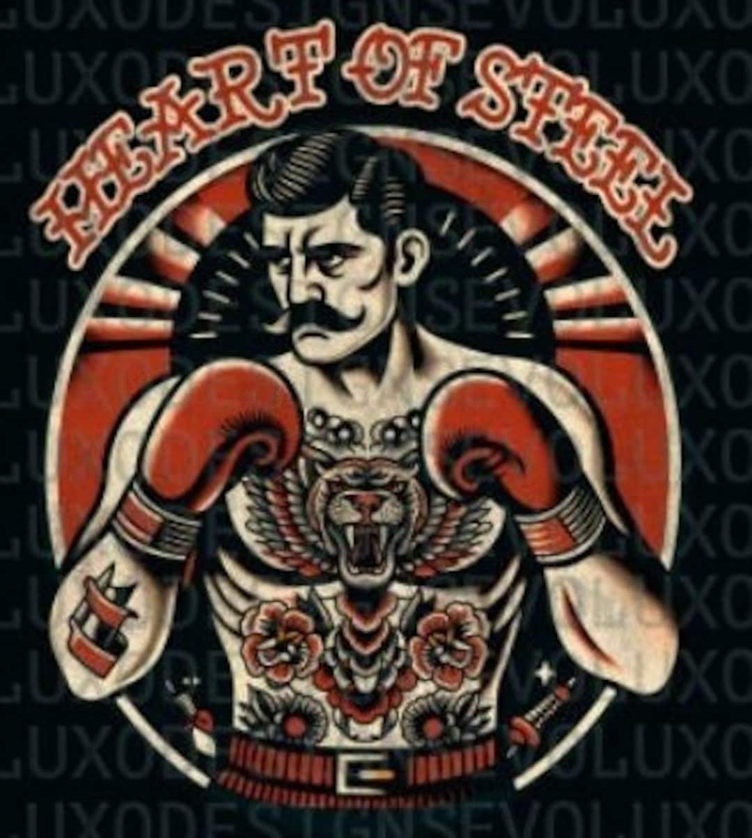Heart of Steel Tattoo Style Old School Tattooed Boxer Vintage Ink Boxer ...