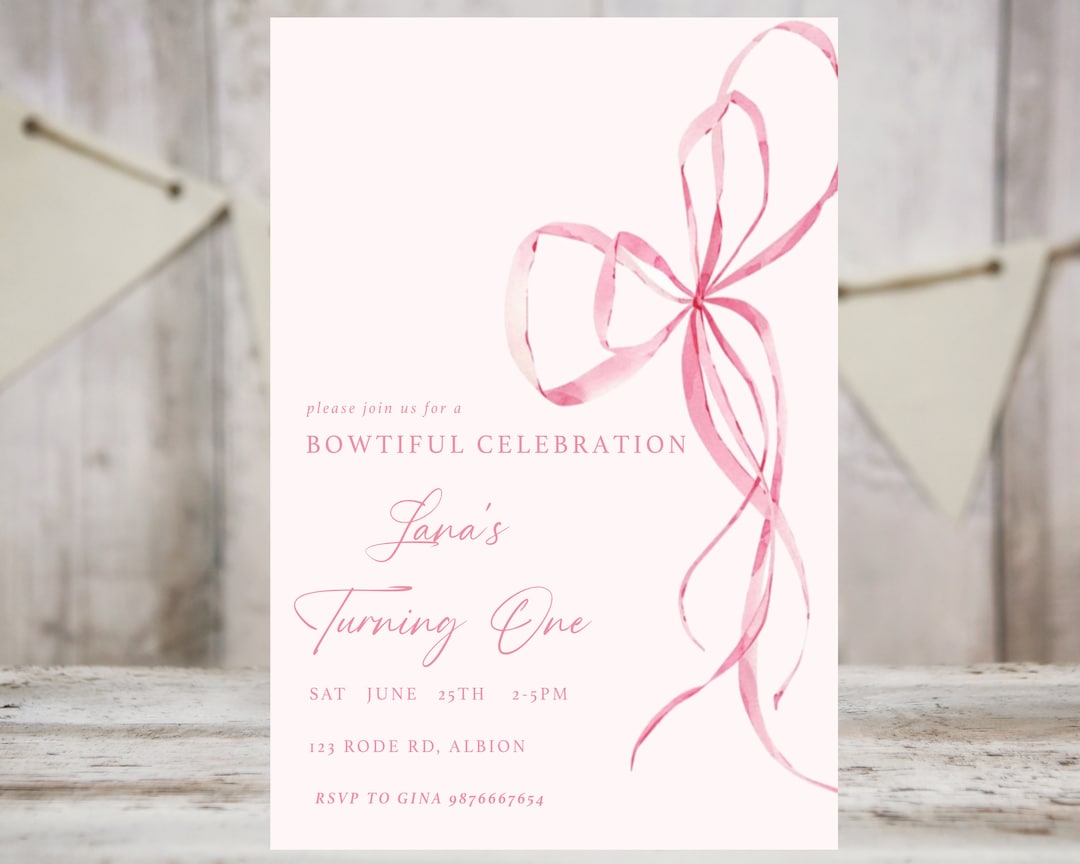 Editable Pink Bow Invitation Birthday Girl Birthday Bowtiful Birthday ...
