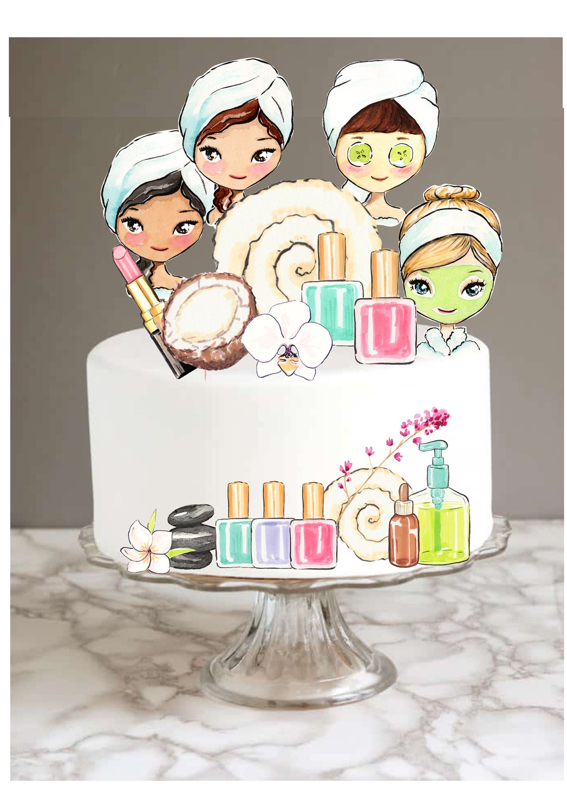 Pamper Party Cake Topper, Printable Pamper Birthday Party, Printable ...