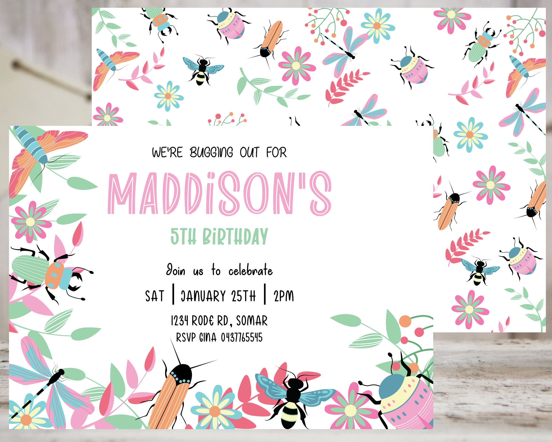 Bug Birthday Party Invitation, Cute Girl Bugs Birthday Party Theme ...