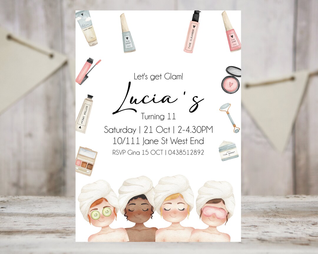 Glam Pamper Party Invitation, Glam Birthday, Glitz and Glam Party ...