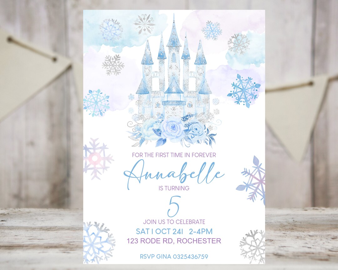 Modern Winter Birthday Invitation Ice Castle Frozen Wonderland Princess ...